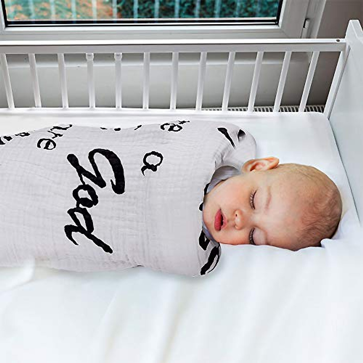 YLOVAN Baby Muslin Swaddle Blankets - ‘Child of God’ Quote - Christening, Baptism, Baby Shower, Godchild Gift for Newborn Boys and Girls (White, 47"x47")