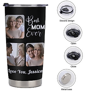 Personalized Picture Coffee Mug with Text Name Gift on Mother's Day Birthday for Mom Wife Grandma Custom Photo Travel Tumbler Insulated Stainless Steel Image Cup