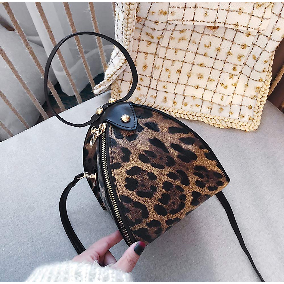 QZUnique Women's Sexy Leopard Print Handbag Triangle Shoulder Bag PU Leather Crossbody Purse