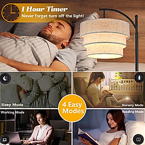 【Upgraded】Remote Control Arc Floor Lamp Stepless Dimmable 3 Color Temperature, Black Tall Pole Lamp, Modern Standing Lamps for Living Room, Bedrooms, Office, Unique 3-Layer Lampshade(Bulb Included)