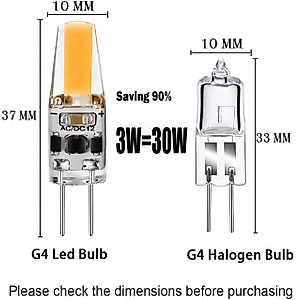 Yingoloong LED Bulb G4 3W Equivalent to 30W Halogen Lamp, LED Bulb G4 Warm White 3000K 300LM, Dimmable AC/DC 12V,Bi-pin LED Bulb Silicone G4 LED Bulbs(10 Pack)