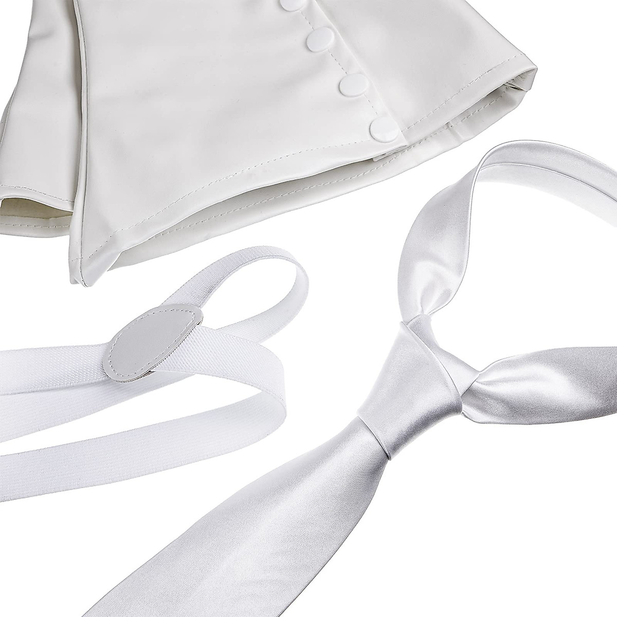 1920s White Mens Costume Accessories Set Including Gangster Spats Suspenders Y-Back Trouser Braces White Tie