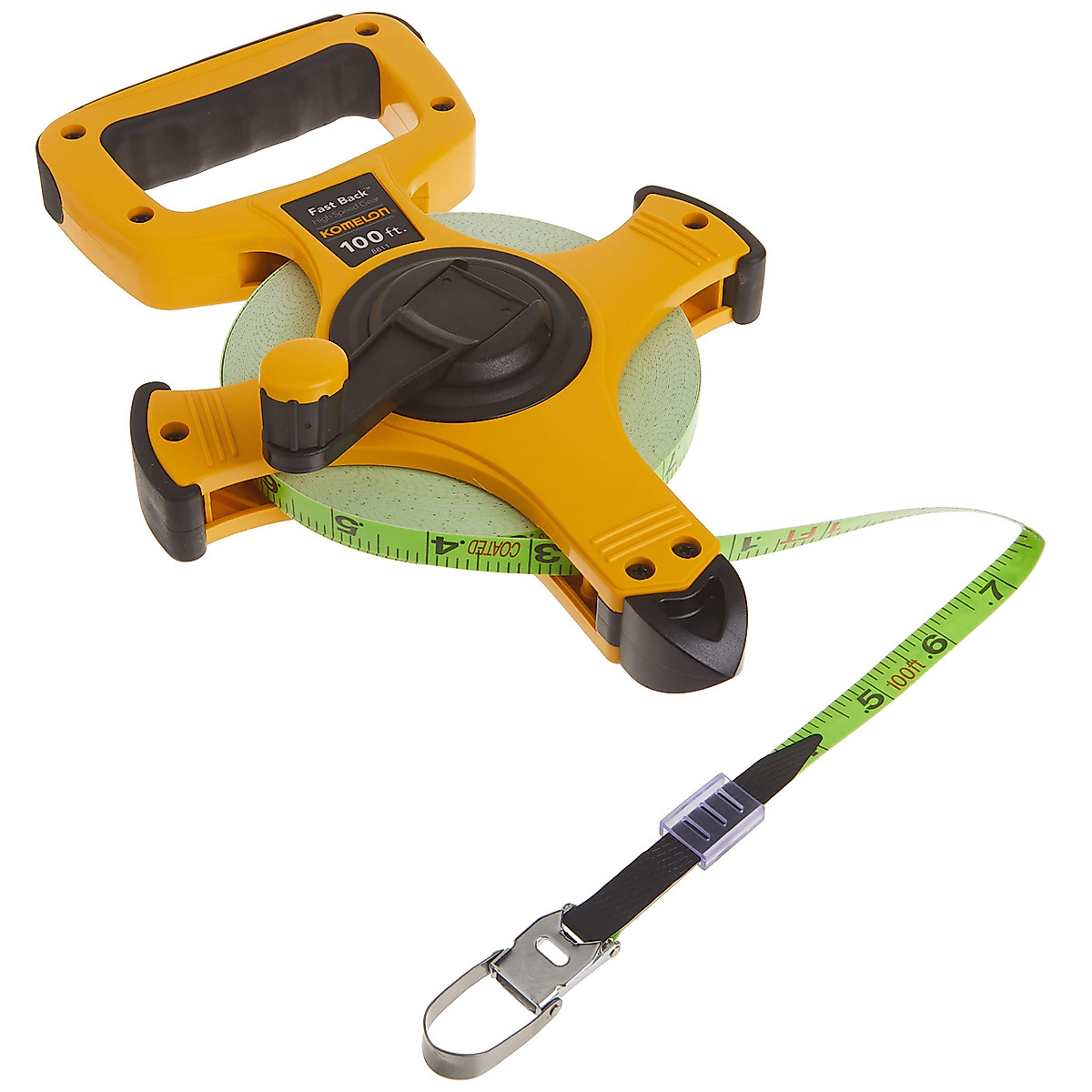 Komelon 8811 Fast Back Open Reel Long Tape Measure with Double Nylon Coated Fiberglass Blade 100-Feet by 1/2-Inch