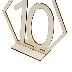 HEVSTIL 10pcs 1-10 Wooden Table Numbers, Wedding Table Numbers with Holder Base Wooden Table Numbers Hexagon Shape Table Numbers for Wedding Reception and Decoration