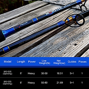 Fiblink Jigging Spinning Rod 1-Piece Saltwater Fishing Jigging Jig Rod (50-80lb,6-Feet,Heavy)