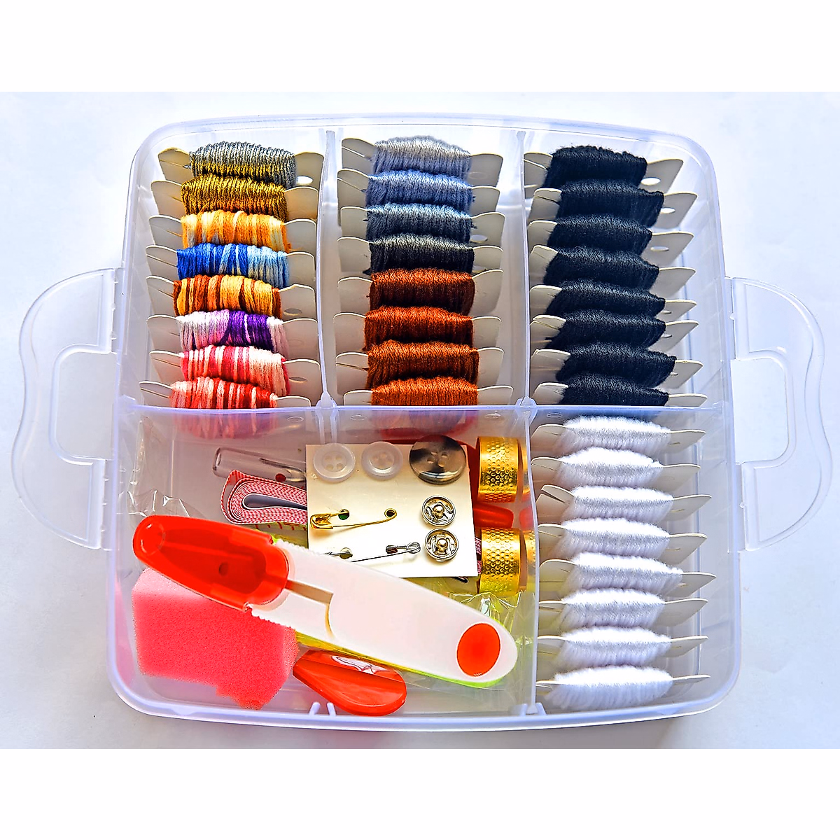 188 Embroidery Floss Set Including Cross Stitch Threads Friendship Bracelet String with 2-Tier Transparent Box, Floss Bobbins and Cross Stitch Kits