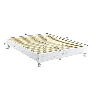 MUSEHOMEINC Wood Platform Bed Frame Rustic Style,Mattress Foundation(no boxspring Needed), White Washed Finish, King