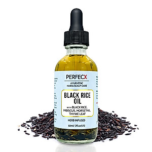 PERFECX - Black Rice Hair Oil 2 fl oz - for Scalp Treatment - 48 hours Herbal Infused Ayurvedic Natural Ingredients - Hair Strengthening and Growth Promotion