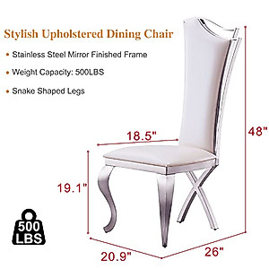 HomVent White Dining Chairs Set of 2 Leatherette Dining Room Chairs with High Back White Silver Dinner Chair Modern Kitchen Chair for Dining Table Kitchen Chairs with Chrome Legs Dining Table Chairs