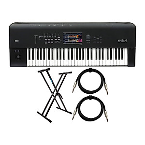 Korg NAUTILUS 61-Key Workstation Synthesizer Bundle with Keyboard Stand and 6-Feet TRS Cable (2-Pack) (4 Items)