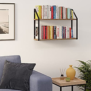 Wallniture Modena 2-Tier 24" Wall Bookshelves Bathroom Organizer Floating Shelves for Kitchen Organization Office Decor Wall Shelves Burnt Finish