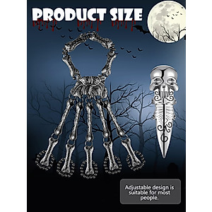 MTLEE 10 Pieces Skull Skeleton Hand Bracelets with Ring Punk Wristband Skull Fingers Hand Skeleton Finger Armor Ring for Women Joint Bracelet Knuckle Full Ring for Halloween Decoration (Black)