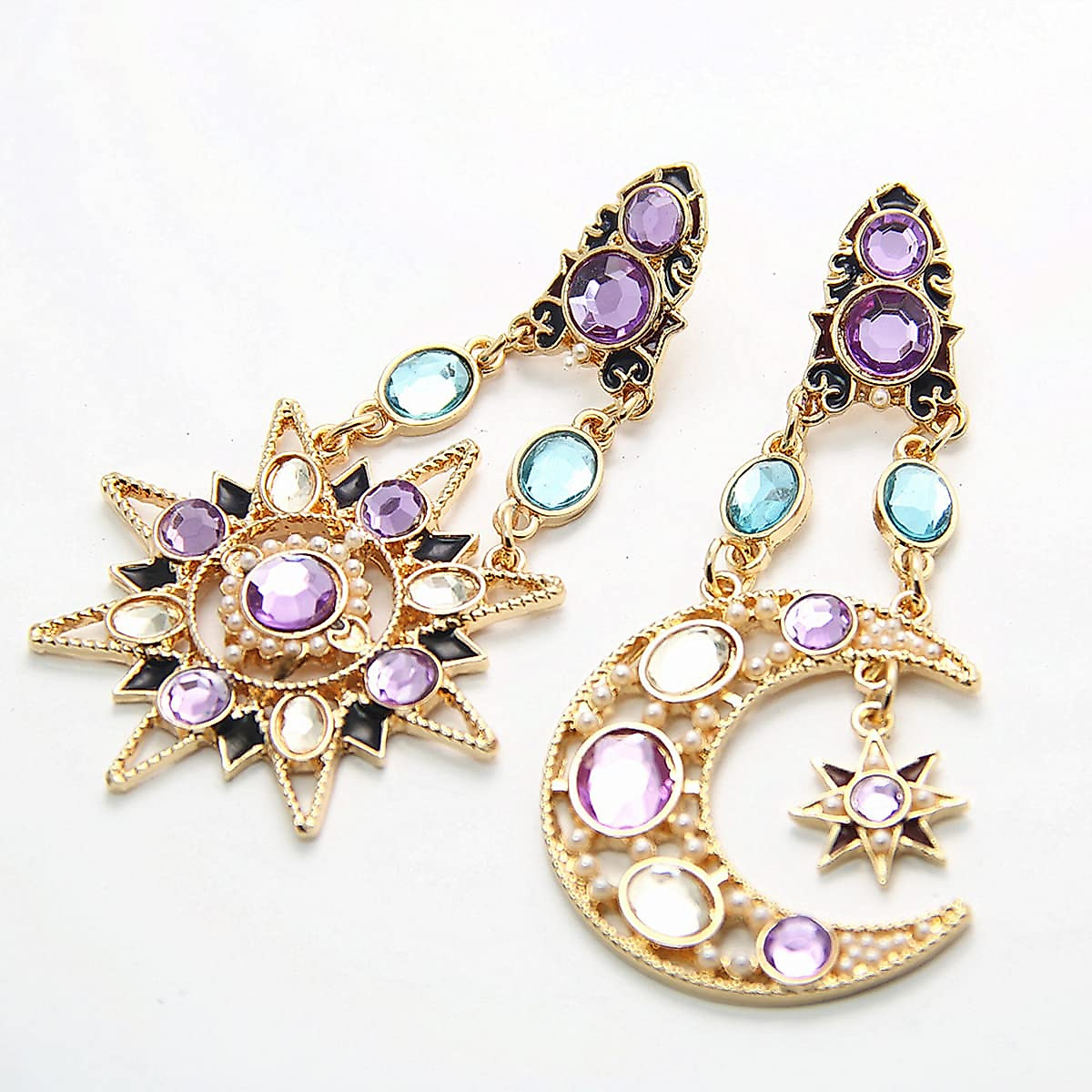 Vintage Sun Moon Earrings Crystal Drop Earrings Studs for Women