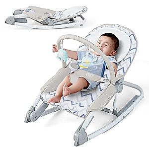 BABY JOY Baby Bouncers for Infants, 2 in 1 Foldable Toddler Bouncy Seat w/ Rocker & Stationary Modes, 3-Position Adjustable Backrest, Removable Bar, Portable Bouncer for Babies 0-6 Months (Gray)
