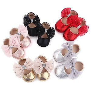 SABATUTU Infant Baby Girls Princess Wedding Dress Mary Jane Flats,Toddler Soft Sole Prewalker Sparkly Lightweight Shoes (a13/Gold, 6-12months)