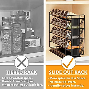 SpaceAid Pull Out Spice Rack Organizer with 20 Jars, Heavy Duty Slide Out Seasoning Organizer for Kitchen Cabinets, with 801 Labels and Chalk Marker, Left Facing