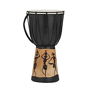 Deco 79 Wood Drum Handmade Decorative Sculpture Djembe Home Decor Statue with Rope Accents, Accent Figurine 6" x 7" x 12", Black