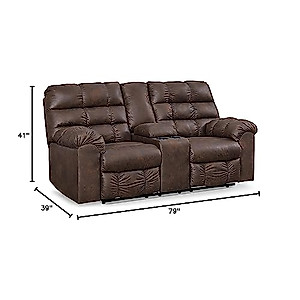 Signature Design by Ashley Derwin Urban Faux Leather Tufted Double Reclining Loveseat with Console, Dark Brown