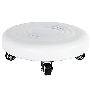 WKWKER Modern Roller Seat 360° Rotating PU Leather Rolling Stool Floor Stools with Universal Caster Ottoman Step Stools Fitness Sport H：4.6" Swivel Wheels for Home Garage Shop (White)