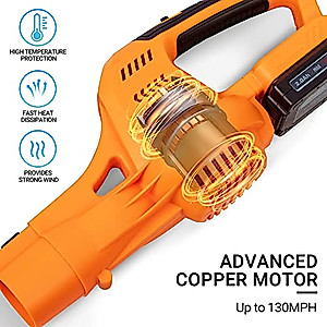 WISETOOL 20V Cordless Leaf Blower with Battery and Charger, Leaf Blower Battery Operated, Rechargeable Electric Handheld Leaf Blower Variable Speed With 2 Tubes For Patio, Leaves & Snow Blowing-Orange