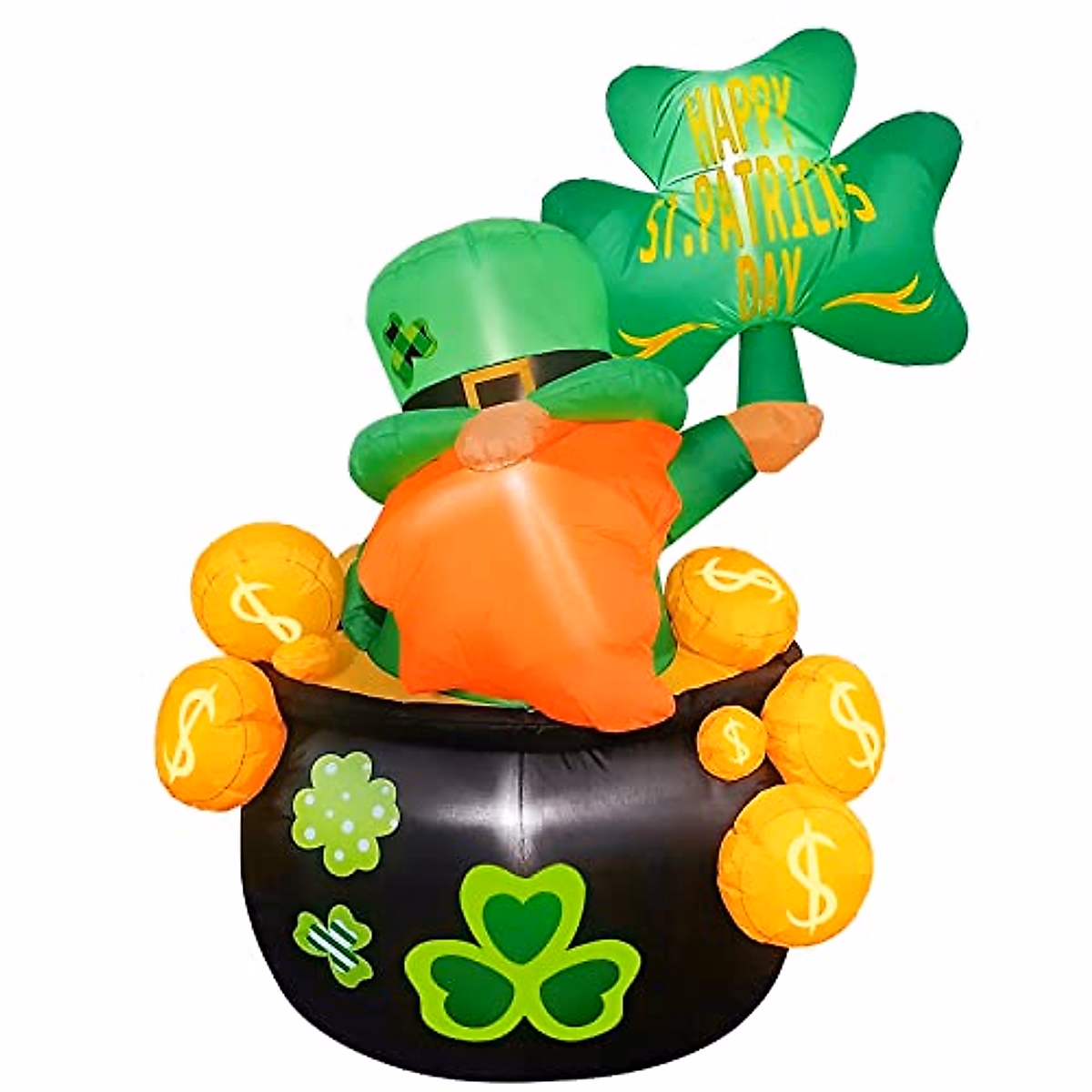 Bunny Chorus 5.3 Ft Inflatable Leprechaun with LED Lights St Patrick's Day Inflatables Outdoor Decorations Irish Themed Inflatable Gnome for Home Indoor Outdoor Yard Lawn Garden