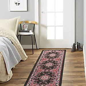 Home Dynamix Premium Sakarya Traditional Medallion Border Area Rug, Black, 1'9"x7'2" Runner