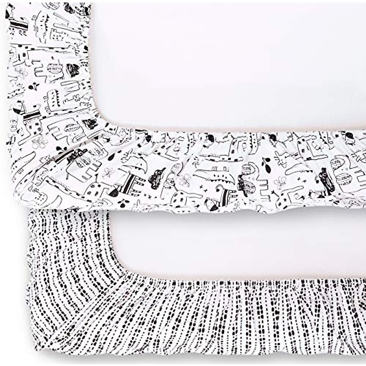 The Peanutshell Fitted Crib Sheet Set for Baby Boys or Girls | Zoo Animals and Tribal Stripes | Unisex 2 Pack Set