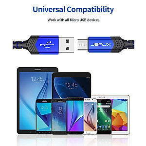 JSAUX Micro USB Cable Android Charger, (2-Pack 6.6FT+10FT) Micro USB Android Charger Cable Nylon Braided Cord Compatible with Galaxy S7 S6 J7 Edge Note 5, Kindle. MP3 and More-Red