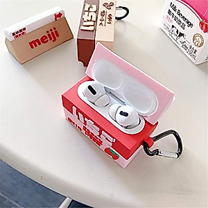 Mulafnxal for Airpod Pro 2019/Pro 2 Gen 2022 Case, Cute 3D Funny Soft Silicone Air pods Pro Cover, Fun Cool Design Skin Shell,Stylish Fashion Keychain Cases for Airpods Pro (Strawberry Milk Box)