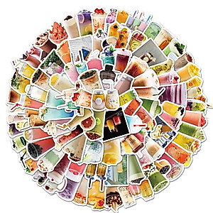 Yaroelrd 90 Summer Juice Drink Stickers Milk Tea Decals Notebook Phone Diary Kettle Vinyl Waterproof Stickers Kids Teen Adult Fashion Aesthetic Drink Stickers, Multicolor, 1.2-2 inches