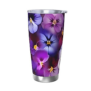 EKPRAVDKTF Purple Flower 20oz Insulated Stainless Steel Tumbler With Lids And Straws, Double Wall Vacuum Travel Coffee Mug, Thermal Cup For Cold & Hot Drinks, Reusable Metal Straw & Brush