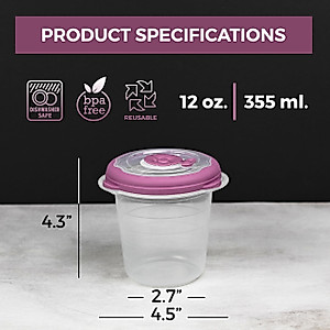 Tribello Meal Prep Soup Food Storage Container With Lids, 12 Oz Reusable Microwave/Freezer Safe Kids Lunch Container Set, Deli Containers Leak Proof Lids, BPA Free - 12 Pack