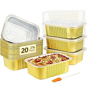 LNYZQUS 30oz Aluminum Pans Foil Baking Tins with Lids 20 Pack, 7"x5" Bread Loaf Pan Disposable Cake Tin,Heavy Duty Foil Leftover Containers,Deep To Go Containers Holders for Heating Meal Prep