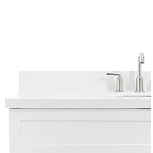 ARIEL 49" White Bathroom Vanity with 1.5" Edge Pure White Quartz Countertop & Splash, Rectangular Sink, 2 Soft Closing Doors, 4 Full Extension Dovetail Drawers, Built in Toe Kick, Brushed Nickel