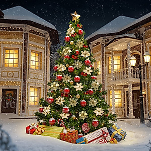 Whaline 24Pcs Christmas Poinsettia with 24Pcs Clips 4 Design Glitter Gold Artificial Flower Winter Party Supplies for Xmas Tree Ornament Wedding Birthday Wreath Decoration