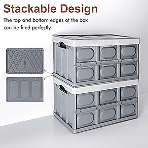 Homde Pack of 2 Storage Bins with Lids Collapsible Plastic Crates Storage Container Gray Box with Handle for Shoes, Clothes, Toy, Books and Grocery (Large)
