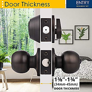 4 Pack Keyed Entry Door Knob and Single Cylinder Deadbolt Set, Keyed Alike Exterior Knob with Lock and Deadbolt for Office and Front Door, Classic Locking Door Knob, Oil Rubbed Bronze