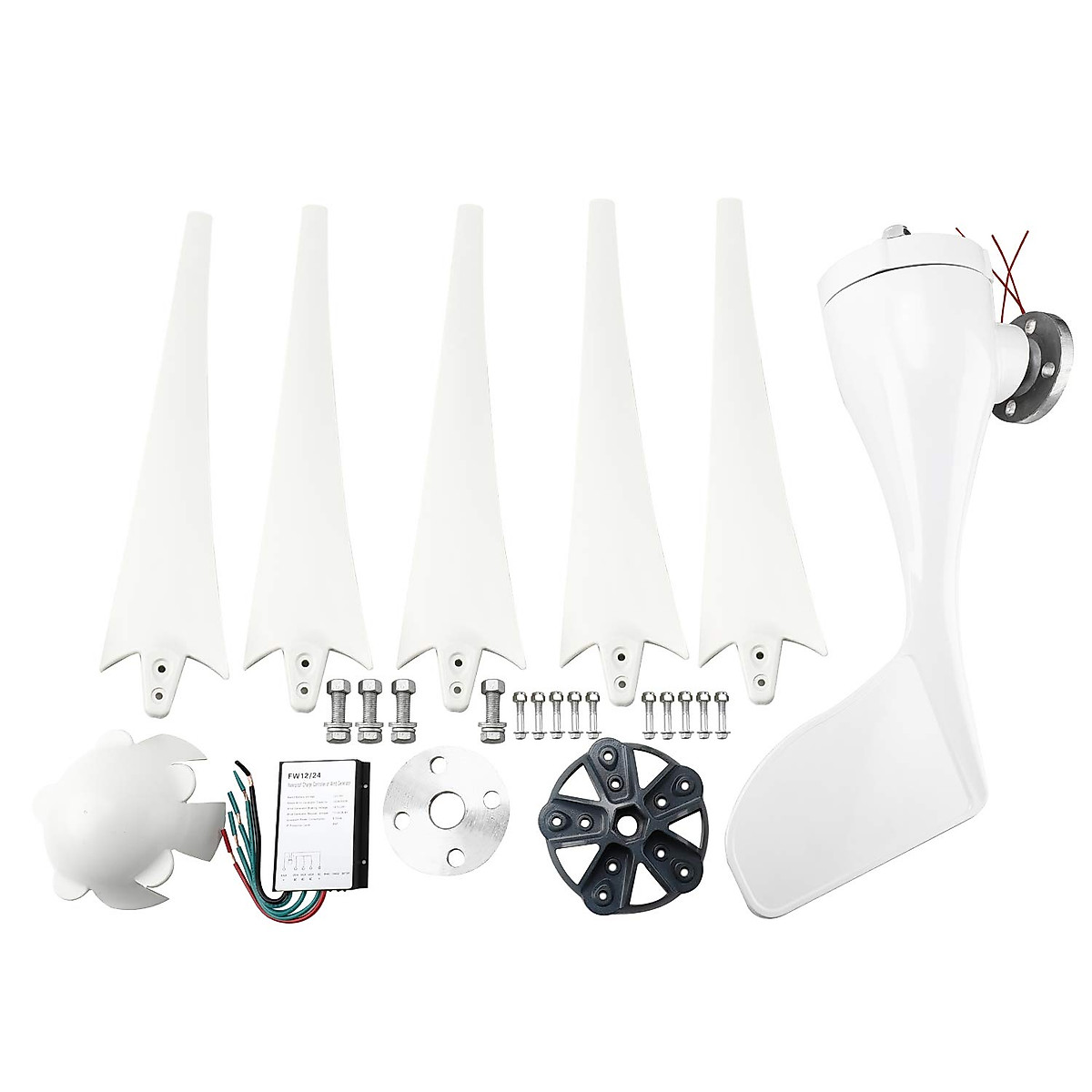 YaeMarine Wind Turbine Generator, 400W 12V Wind Turbine Businesses 5 Blade Wind Controller Turbine Generator kit for Home/Camping, White, Black, Blue, Red, Green (White)