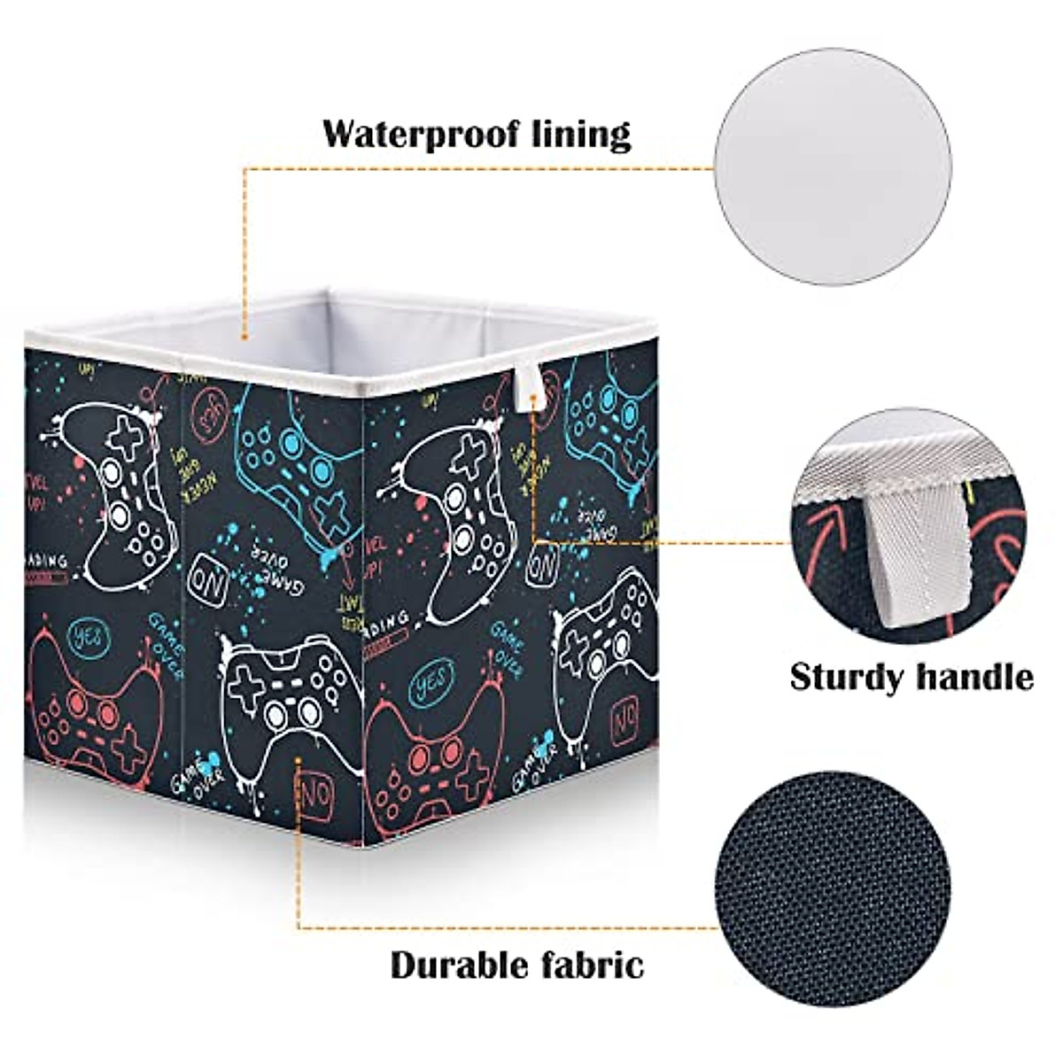 Open Home Storage Bins Foldable Cube Organizers Gamer Pattern Closet Storage Bins for stairsteps