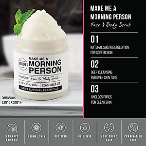 Mojo Spa Make Me a Morning Person Face and Body Scrub for Women and Men, Deep Moisturizing Facial and Full Exfoliating Skincare with Peppermint and Rosemary Scent, Sugar Based Exfoliator, 10 oz.