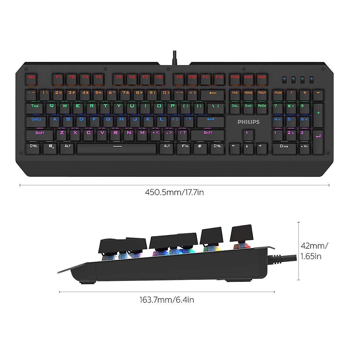 PHILIPS USB Mechanical Gaming Keyboard — RGB Ambiglow, High-Performance Blue Switches | Custom Backlit Keymaps, N-Key Rollover | Windows, Linux, Mac OS & Gaming Consoles (SPK8413)