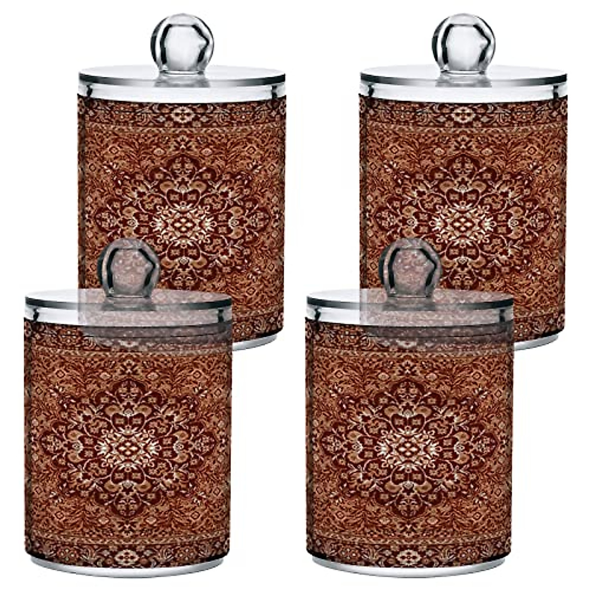 Kigai 2PCS Brown Persian Texture Qtip Holder Dispenser with Lids - 14 oz Bathroom Storage Organizer Set, Clear Apothecary Jars Food Storage Containers, for Tea, Coffee, Cotton Ball, Floss