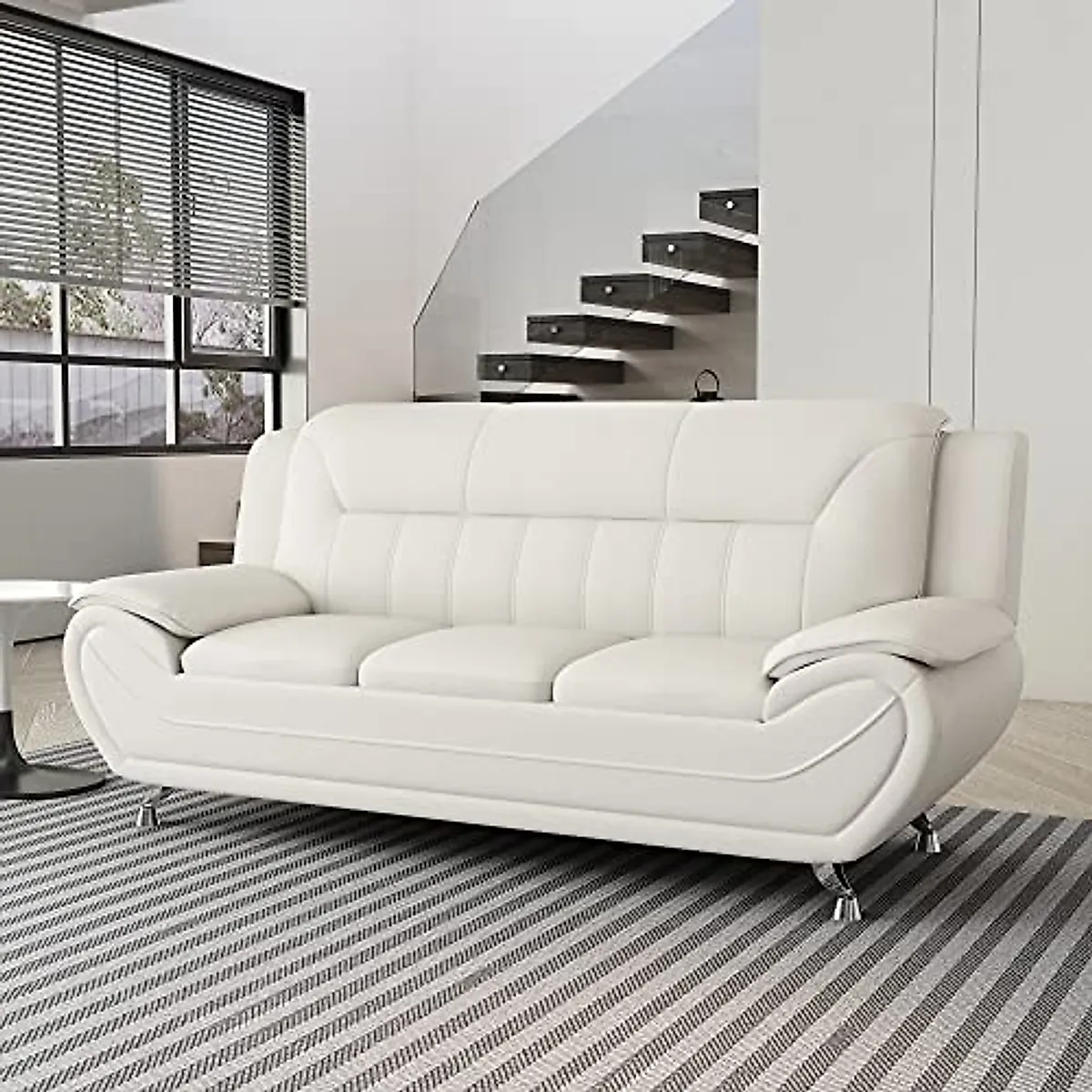 US Pride Furniture Michael Collection Modern Style Faux Leather Couch-Versatile 3 Seater Accent Piece for Living Room, Bedroom or Office-Comfortable Design and Elegant Look, 79" Sofa, Snowy White