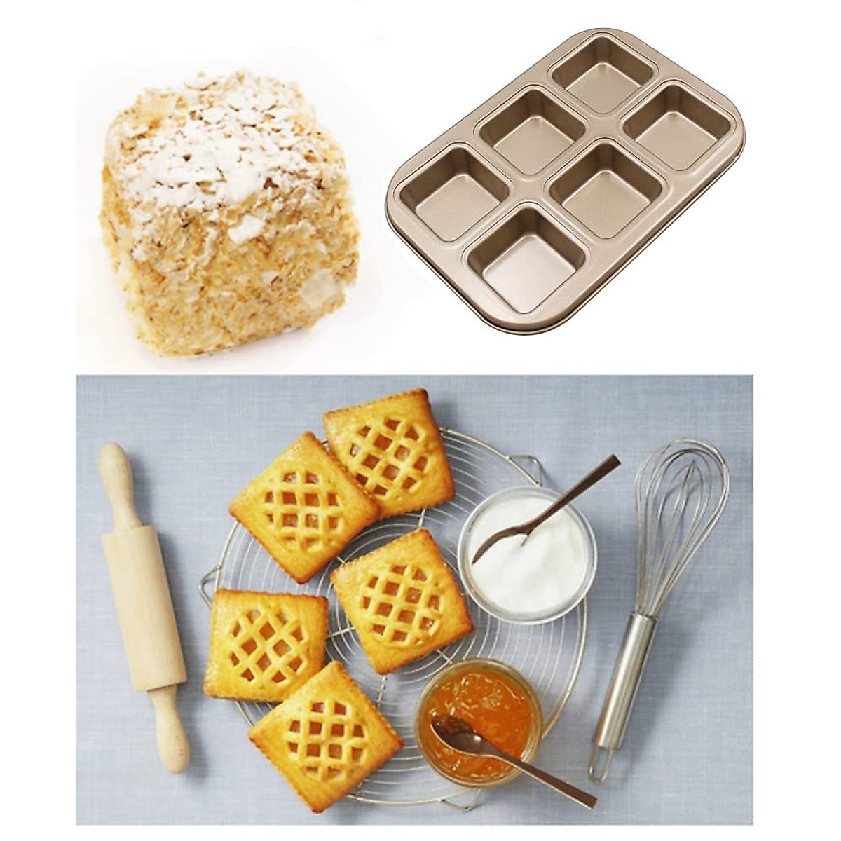 XZJMY Bun Pan,Muffin Pan,Mini Square Cake Pan,6 Cup Non-Stick Cupcake Baking Pan for Making Muffins or Cupcakes (6 cavity)