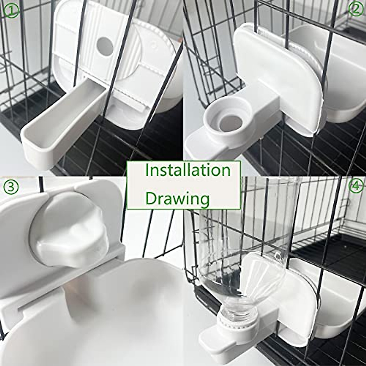 kathson Rabbit Water Bottle Bunny Food Bowl Hanging Fountain Automatic Dispenser Pet No Leak WaterFeeder Small Animals Drinking Feeder Stainless Steel Dish for Ferret Dog Cats 2PCS