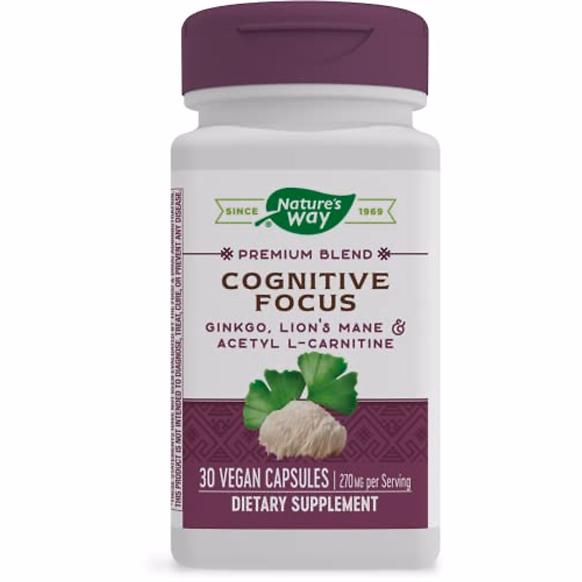 Nature's Way Cognitive Focus, with Gingko, Lion's Mane & Acetyl L-Carnitine, 270 mg per Serving, 30 Capsules