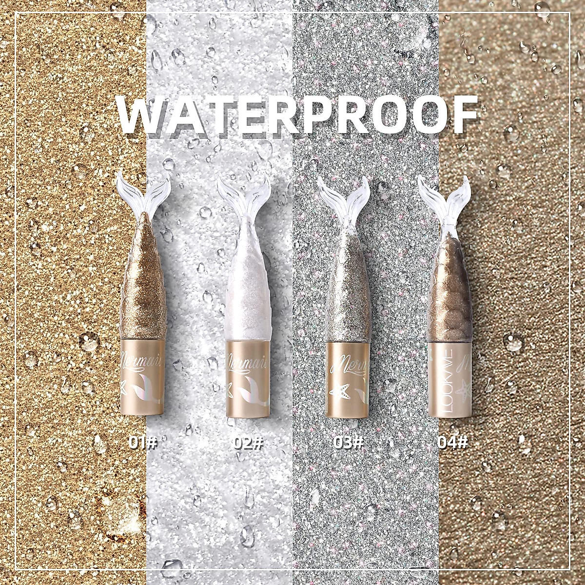 LAMUSELAND 4 Colors Liquid Glitter Eyeliner, Metallic Shimmer Diamond Mermaid Eyeshadow, Waterproof Long Lasting Sparkling Eye Liner Makeup Colorful Set for Women Girls (A)