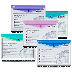 Snopake 15694 Polyfile A4 High Capacity Ring Binder Popper Wallet Landscape Classic Clear with Electra Assorted Colour Closures, Pack of 5