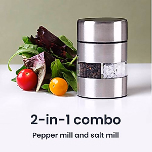 Olde Thompson Since 1944 Olde Thompson 4" Stainless Steel Pepper Salt Mill 2-in-1 Combo-5080-00, 4-inch, Silver