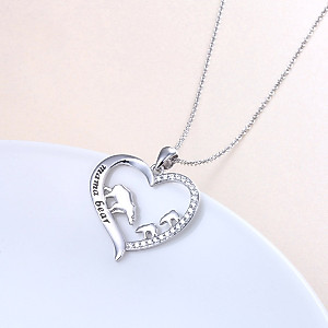 DAOCHONG Mother and Child S925 Sterling Silver Mama Bear with Cub Heart Pendant Necklace for Family (2 cubs)